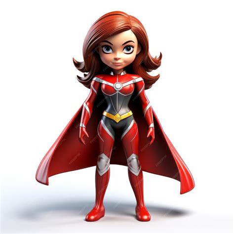 3d Cute Female Superhero Full Body Character Illustration Isolated On