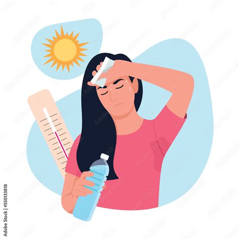 Vector Illustration Of Hot Weather Cartoon Scene With A Girl Who