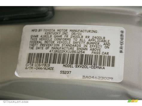 2001 Camry Color Code 1c8 For Lunar Mist Metallic Photo 52191826