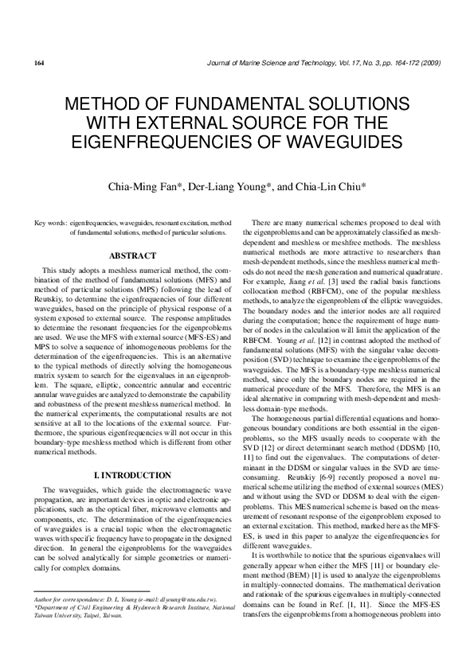 Pdf Method Of Fundamental Solutions With External Source For The Eigenfrequencies Of Waveguides