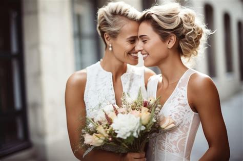 Premium Ai Image Happy Moment Of Lesbian Couple Wedding