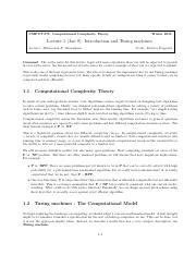 Introduction to Computational Complexity Theory: Turing Machines | Course Hero