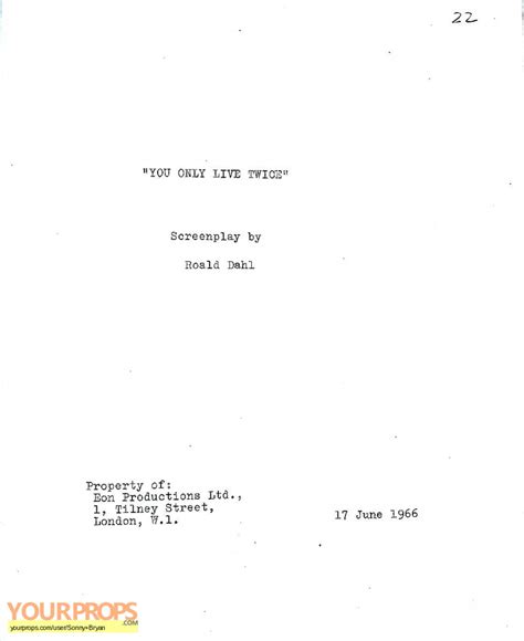 James Bond You Only Live Twice Script Dated 061766 Replica Prod