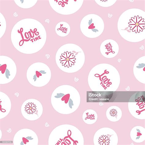 물방울 무늬 사랑 완벽 한 패턴 비행 심장 꽃과 단어 분홍색 배경에 흰색 거품에서 시간을 사랑합니다 개성 개념에 대한 스톡 벡터 아트 및 기타 이미지 Istock