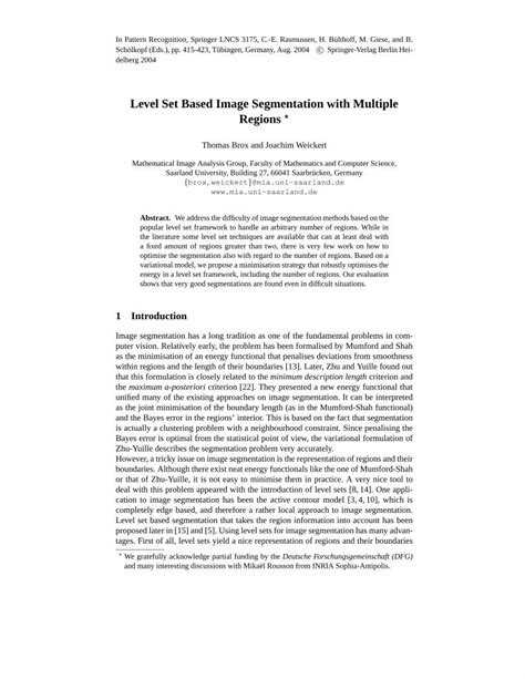 Pdf Level Set Based Image Segmentation With Multiple Regions · 2011