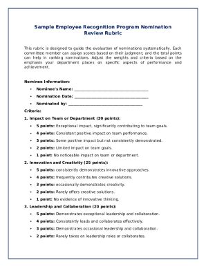 Sample Employee Recognition Program Nomination Doc Template PdfFiller