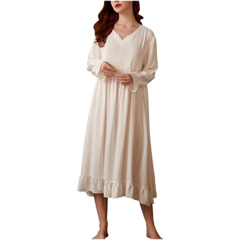 Yievot Womens Long Sleeve Nightgown Soft Comfy Sleepwear Cotton Long Pajama Dress Casual Lounge