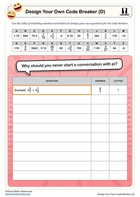 Design Your Own Code Breaker D Worksheet Fun And Engaging Year 7