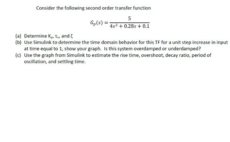 Solved Consider the following second order transfer function | Chegg.com