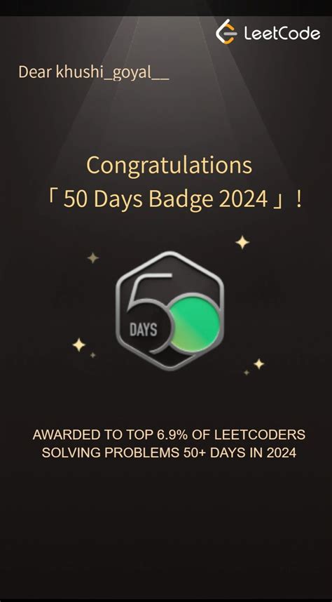 khushi goyal on linkedin leetcode 50dayschallenge codingachievement continuouslearning