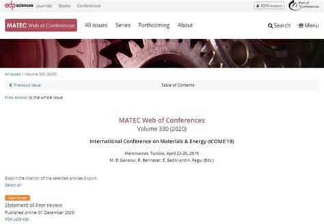 Pdf Special Issue In Matec Web Of Conferences International Conference On Materials And Energy