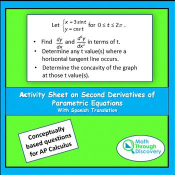 Calculus Activity Sheet Second Derivatives Of Parametric Equations