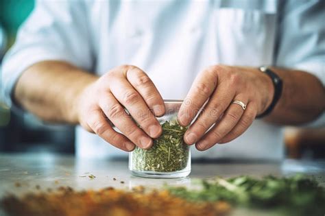 Closeup Of A Bartenders Hands Muddling Herbs In A Glass Stock