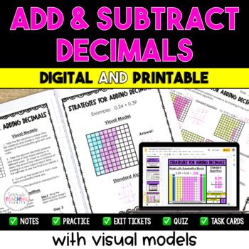 Adding And Subtracting Decimals With Visual Models By Terry S Teaching Tidbits