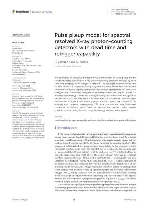 Pdf Pulse Pileup Model For Spectral Resolved X Ray Photon Counting Detectors With Dead Time