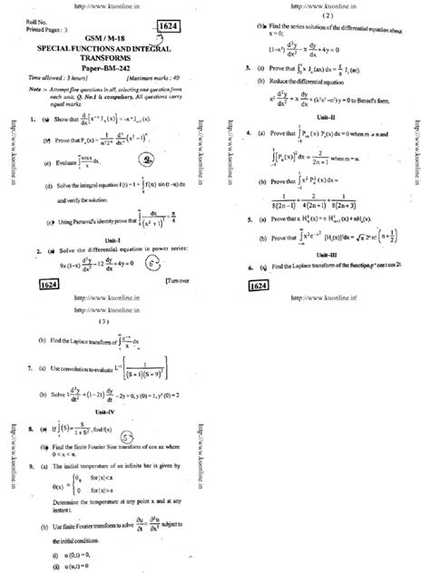 Bsc 4 Sem Mathematics Special Functions And Integral Transforms 1624 M 2018 Pdf