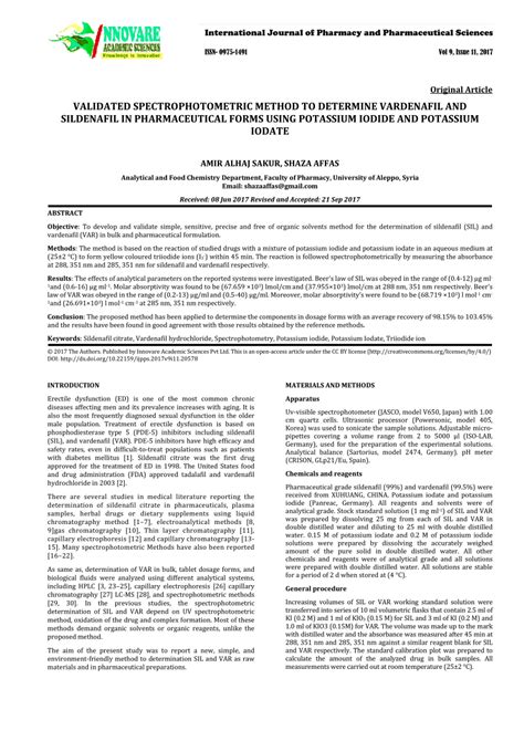 Pdf Validated Spectrophotometric Method To Determine Vardenafil And