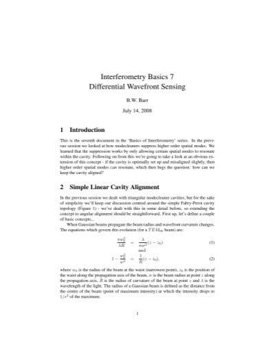Interferometry Basics Differential Wavefront Sensing