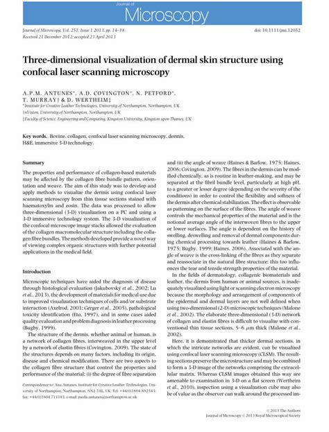 Pdf Three Dimensional Visualization Of Dermal Skin Structure Using Confocal Laser Scanning