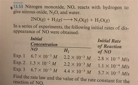 Solved Nitrogen Monoxide No Reacts With Hydrogen To Nitrous