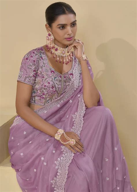 Pink Embroidered Organza Designer Saree Urban Womania