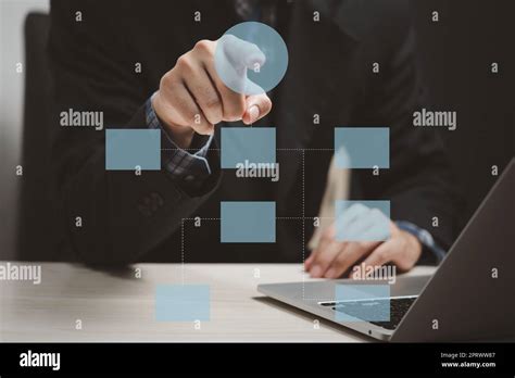 Businessman Screen Computing Adviser Flowchart Teamwork Chart Touching Buttons Choice Man