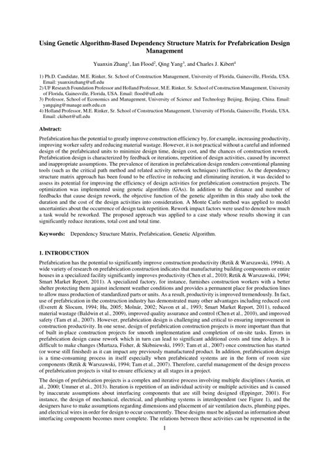 PDF Using Genetic Algorithm Based Dependency Structure Matrix For Prefabrication Design Management