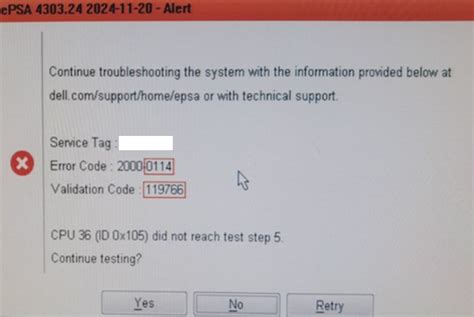 PowerEdge 16G AMD Durante a execução de testes ePSA um erro de DIAG0114 é registrado no