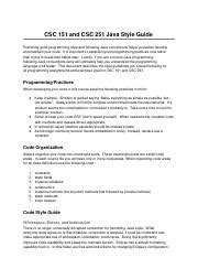 Java Programming Style Guide For CSC 151 And CSC 251 Course Hero