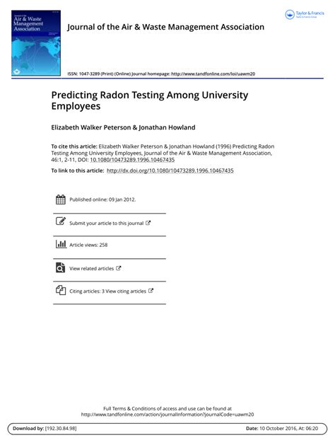 Pdf Predicting Radon Testing Among University Employees