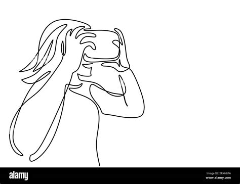 Girl Using Vr With Single Continuous One Line Art Drawing Smart