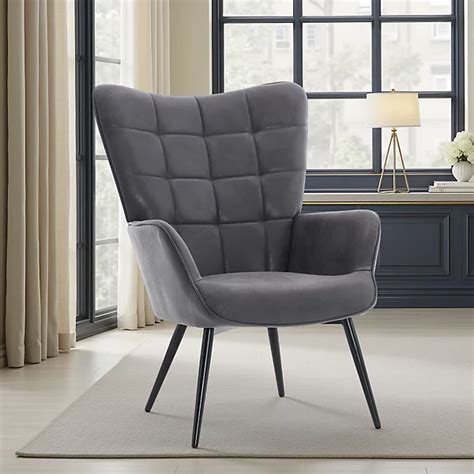Accent Wingback Chair In Grey Faux Leather Suede