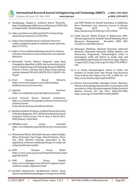 Irjet Classification Of Sickle Cell Disease Using Feedforward Neural Network With Back