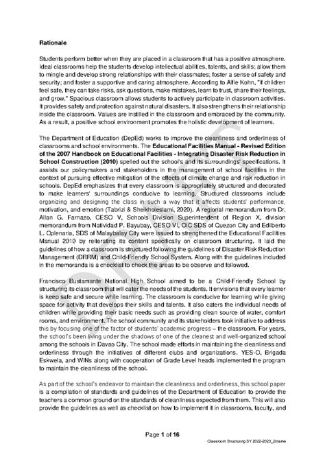 Classroom Structuring Sy 2022 2023 Page 1 Of 16 Rationale Students Perform Better When They Classroom Structuring Sy 2022 2023 Page 1 Of 16 Rationale Students Perform Better When They