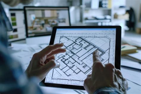 Architect Working On Building Design Using Digital Tablet Premium Ai Generated Image