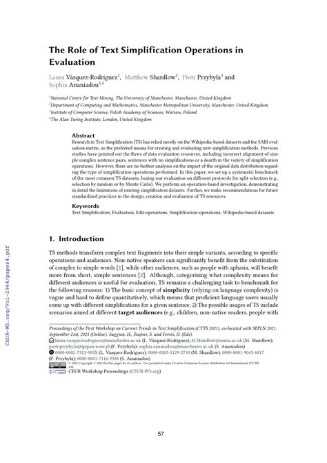 Pdf The Role Of Text Simplification Operations In Evaluation