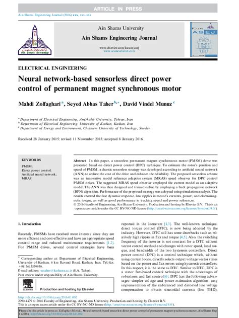 Pdf Neural Network Based Sensorless Direct Power Control Of Permanent