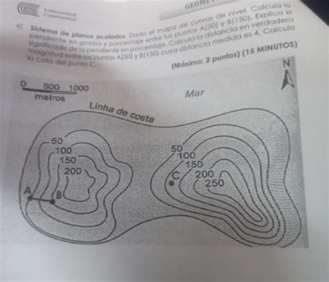 Solved Given The Contour Map Calculate The Slope In Degrees And