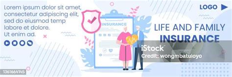 가족 생명 보험 커버 템플릿 평면 디자인 편집 일러스트 스퀘어 배경 소셜 미디어 또는 인사말 카드 가리기에 대한 스톡 벡터 아트 및 기타 이미지 Istock