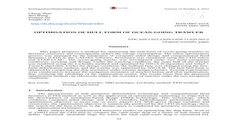 pdf optimisation of hull form of ocean going trawler dokumen tips
