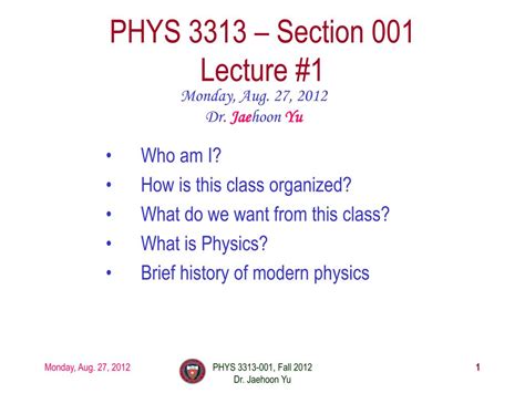 Ppt Phys 3313 Section 001 Lecture 1 Powerpoint Presentation Free
