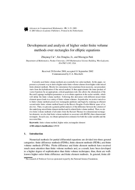 Pdf Development And Analysis Of Higher Order Finite Volume Methods For Elliptic Equations