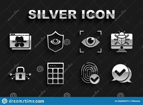 Set Password Protection System Bug Monitor Check Mark In Speech Bubble Fingerprint Cyber