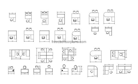 Office Desks Set Free Cad Drawings