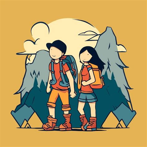 Adventure Awaits For Adorable Cartoon Couple Premium Ai Generated Vector