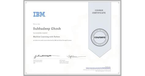 Completion Certificate For Machine Learning With Python Subhadeep Ghosh