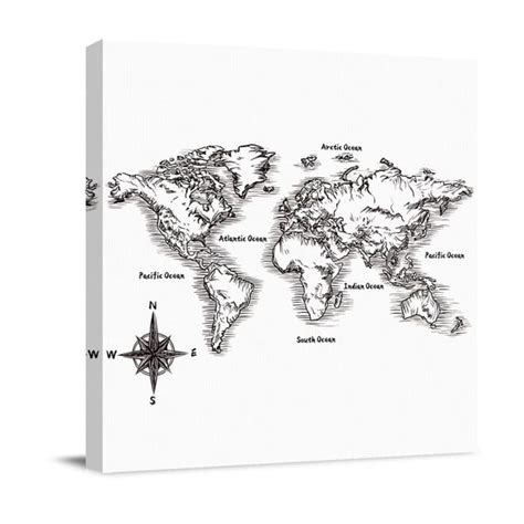 Sea Map Canvas Wall Art For Living Room Vintage Black White Nautical