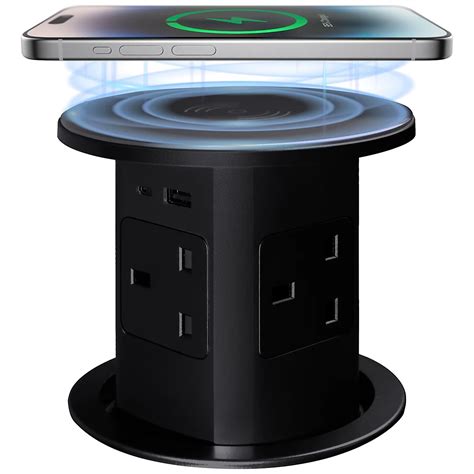 Retractable Pop Up Sockets W Wireless Charging Pad 4x Uk Plugs 2 X Usb A 1 X Usb C