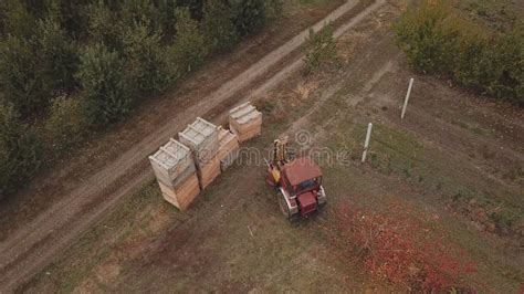 Tractor Moves Large Wooden Crates Stock Footage Video Of Machine