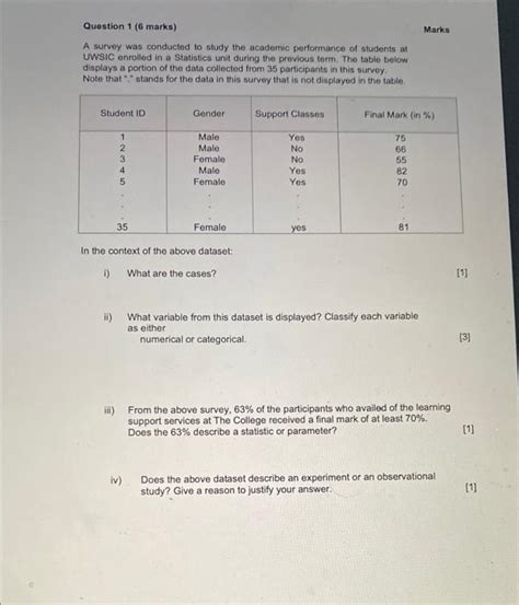 solved question 1 6 marks marks a survey was conducted to